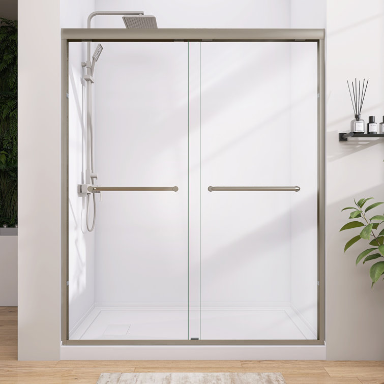 Ogonbrick 50" - 54" W x 72" H Double Sliding Semi-Frameless Shower Door | Wayfair